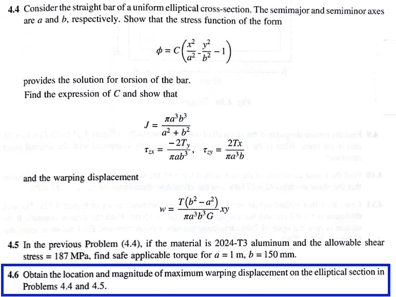 4.4 Consider the straight bar of a uniform elliptical...
