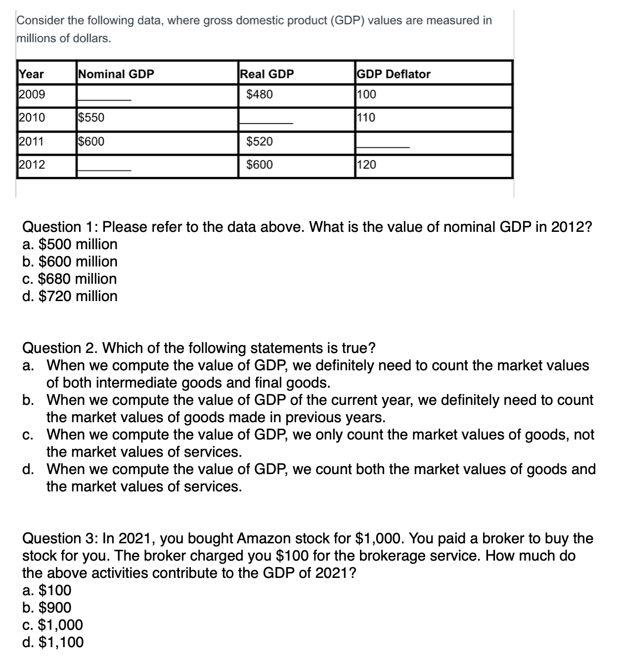 SOLVED: Consider the following data, where gross domestic product (GDP) values are measured in ...
