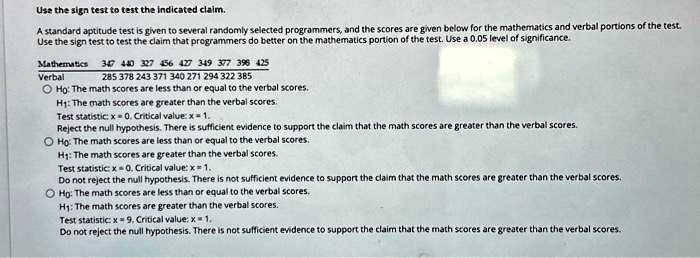 Use the sign test to test the indicated claim. A standard aptitude test ...