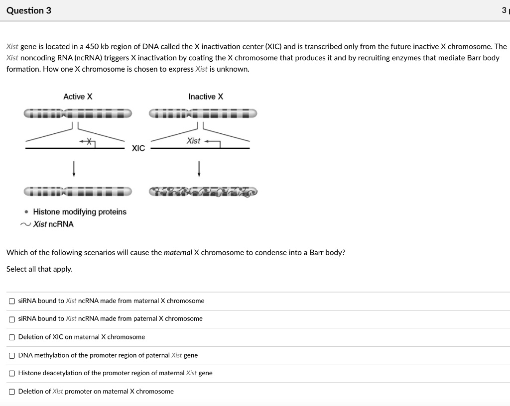 'Question 3 3 Xist gene is located in a 450 kb region of DNA called the ...