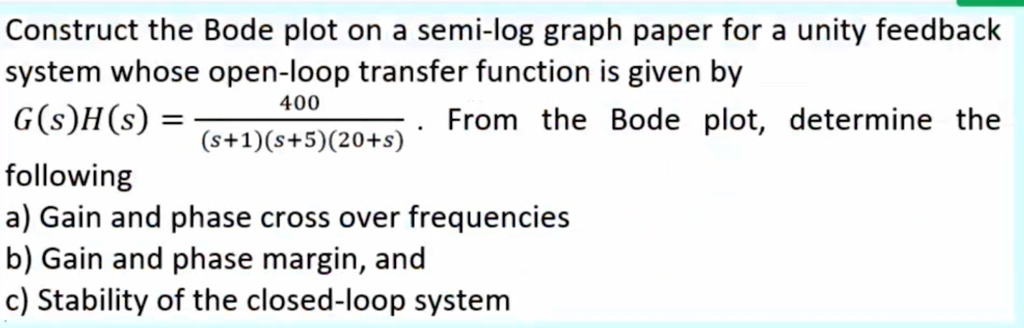 Construct The Bode Plot On A Semi Log Graph Paper For A Unity Feedback System Whose Open Loop
