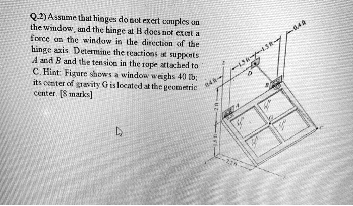 SOLVED: Assume that hinges do not exert couples on the window and the ...