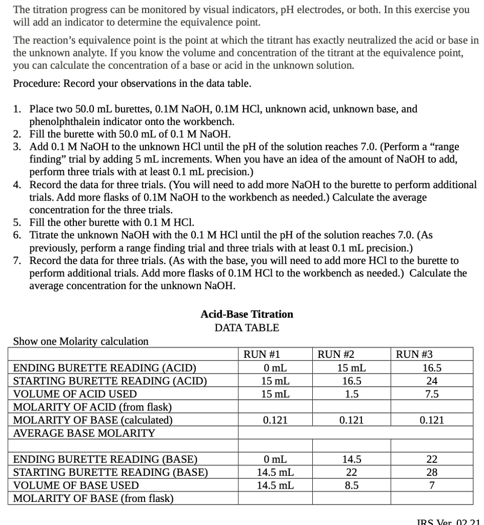 SOLVED: The titration progress can be monitored by visual indicators ...