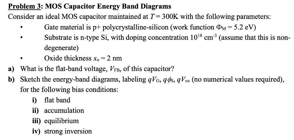 SOLVED: Problem 3: MOS Capacitor Energy Band Diagrams Consider an ideal ...
