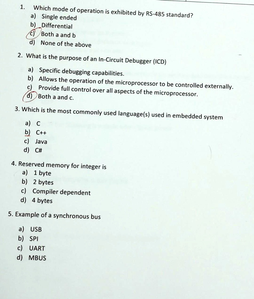 1. Which mode of operation is exhibited by RS-485 standard? a) Single ...