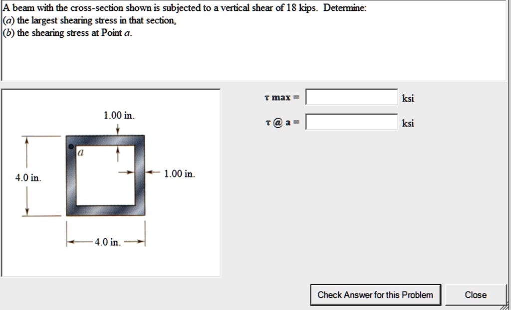 SOLVED: A beam with the cross-section shown is subjected to a vertical ...