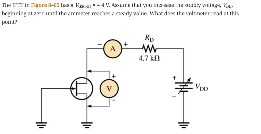 The JFET in Figure 8-65 has a VGS(off) = 4 V. Assume that you increase ...