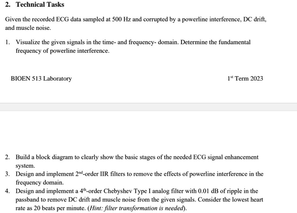 2technical tasks given the recorded ecg data sampled at 500 hz and ...