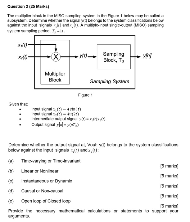 question 25 marks the multiplier block in the miso sampling system in the figure below may be ...