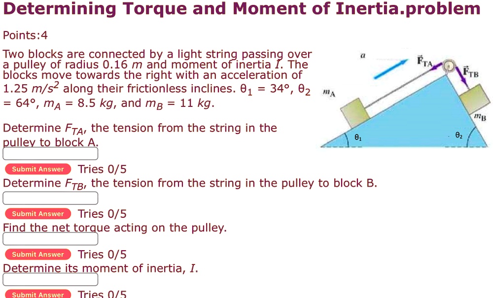 determining torque and moment of inertiaproblem points4 two blocks are ...