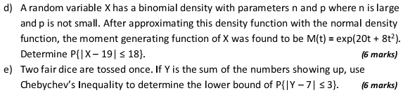 SOLVED: d) A random variable X has a binomial density with parameters n ...