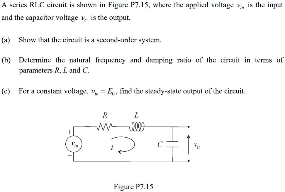 SOLVED: A series RLC circuit is shown in Figure P7.15, where the applied voltage Vin is the ...