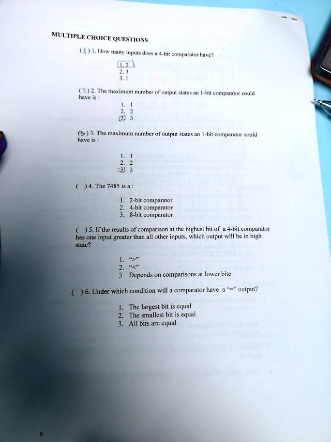 Solved Multiple Choice Questions 1 How Many Inputs Does A 4 Bit Comparator Have A 2 B 3 C