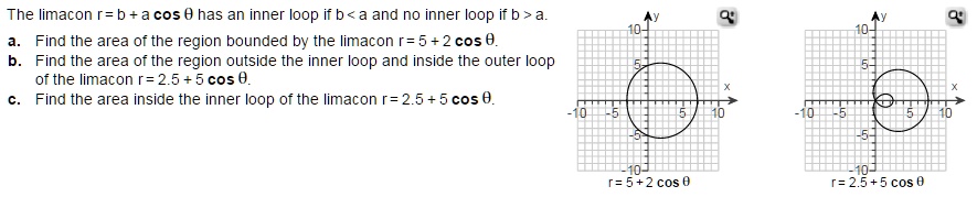 SOLVED: The limacon r = b acos has an inner loop if b a_ Find the area of the region bounded by ...