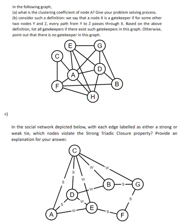 SOLVED: In the following Graph; (a) what is the clustering coefficient ...