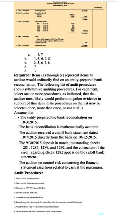 SOLVED: Required: Items (a) through (e) represent items an auditor would ordinarily find on an ...