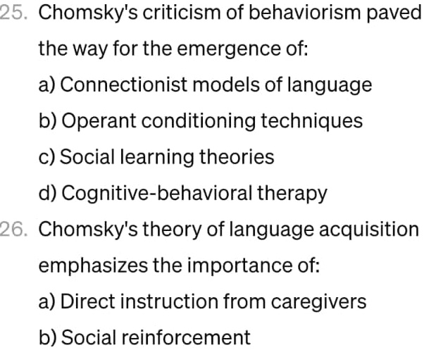 Chomsky's criticism of behaviorism paved the way for the emergence of ...