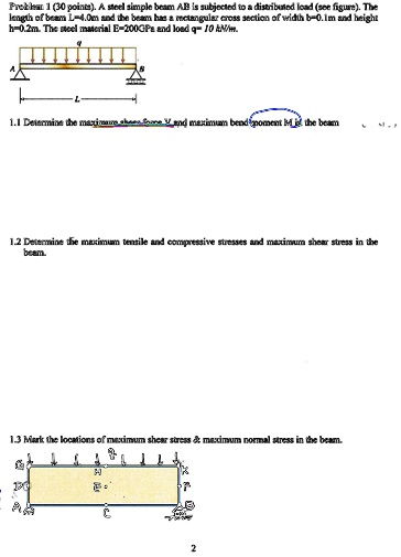 SOLVED: Problem 1 (30 points): A steel simple beam AB is subjected to a distributed load (see ...