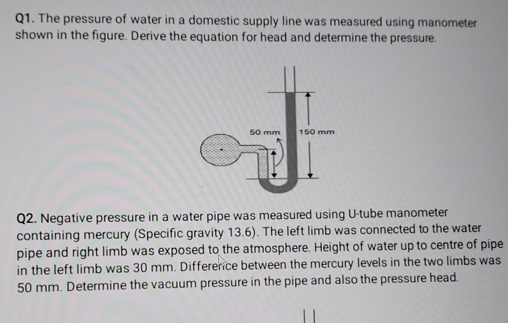 Q1. The pressure of water in a domestic supply line was measured using ...
