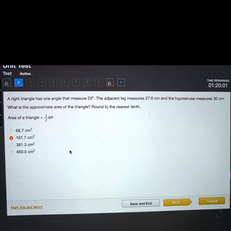 A right triangle has one angle that measure 23°. The adjacent leg ...