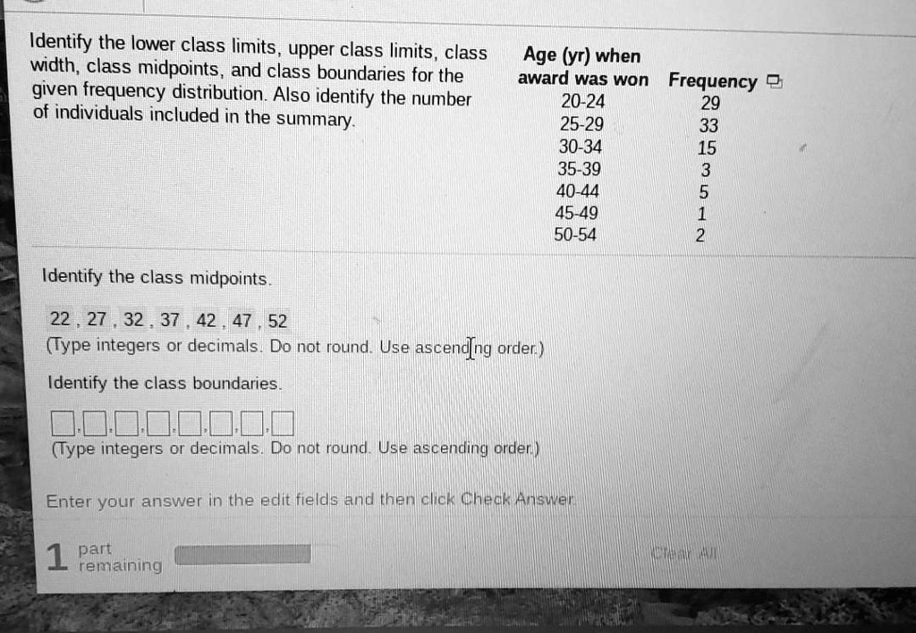 Solved Identify The Lower Class Limits Upper Class Limits Class Age Yr When Width Class