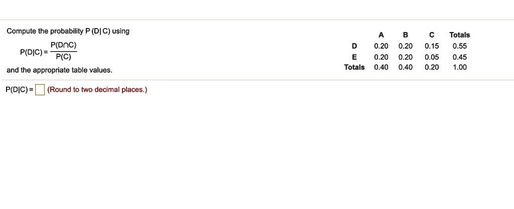 compute the probability p di c using pdnc pdic pc and the appropriate ...