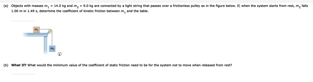 SOLVED: Objects with masses m, 14.0 kg anj 9.0 kg are connected by light string that passes over ...