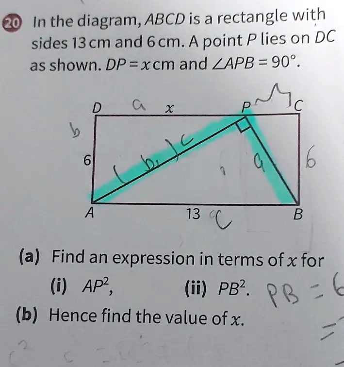 20 In the diagram, ABCD is a rectangle with sides 13 cm and 6 cm. A ...