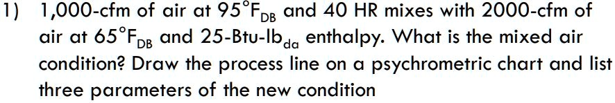 1) 1,000-cfm of air at 95°FDB and 40 HR mixes with 2000-cfm of air at ...