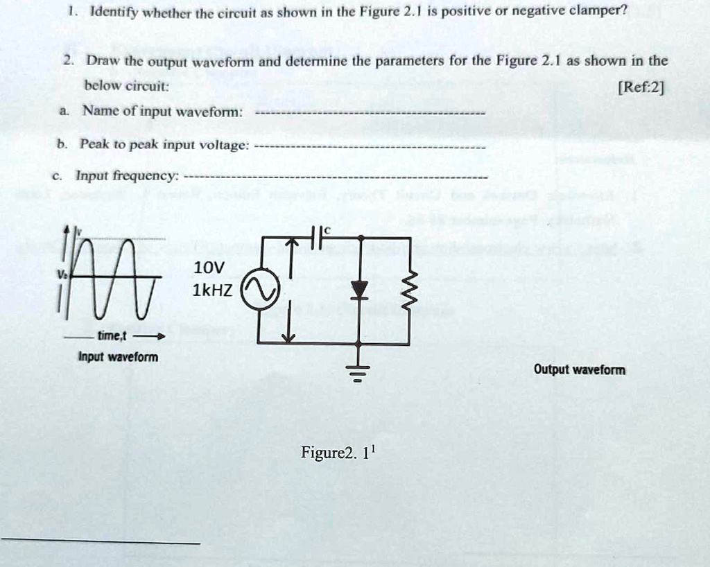 Solved Identify Whether The Circuit As Shown In The Figure 2 1 Is Positive Or Negative Clamper
