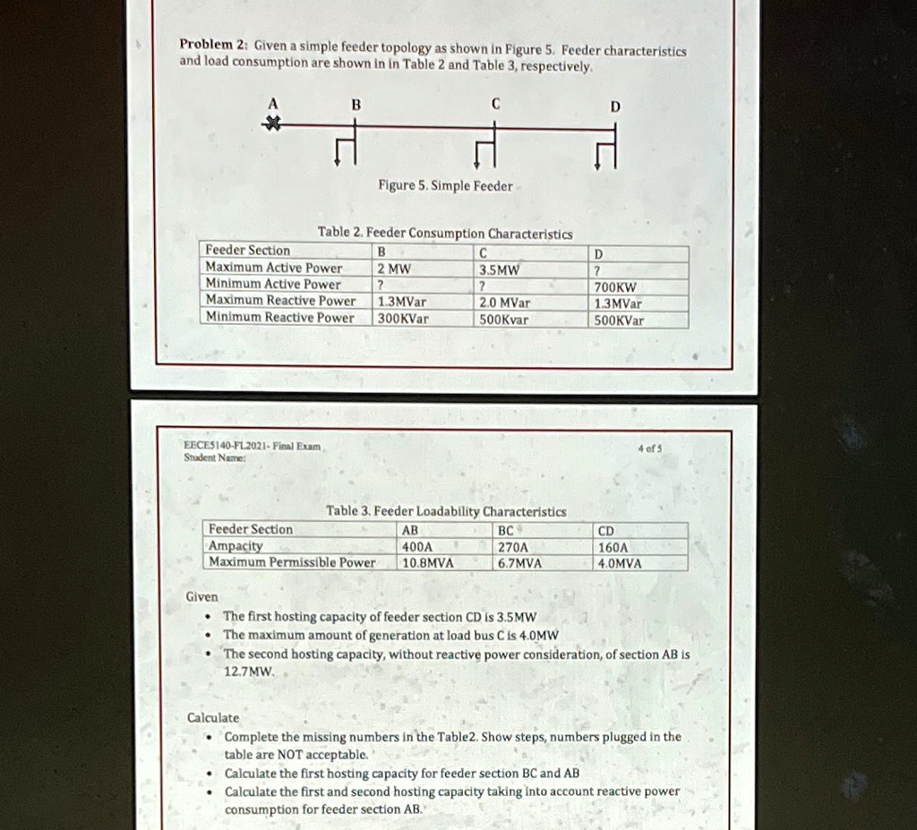 SOLVED: Problem 2: Given a simple feeder topology as shown in Figure 5 ...