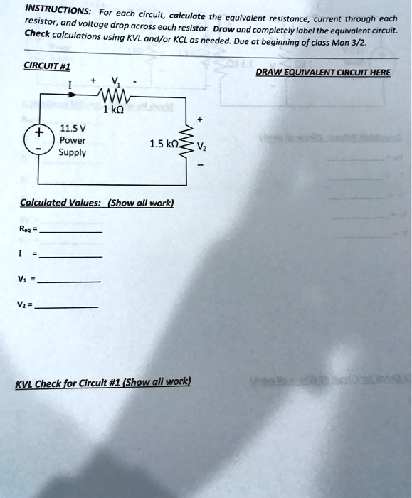 SOLVED: INSTRUCTIONS: For each circuit, calculate the equivalent resistance, resistor, and ...