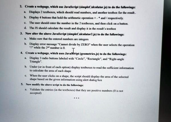 Solved Create A Webpage Which Uses Javascript Simplecalculatorjs To Do The Following A 1457