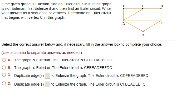 Solved If The Given Graph Is Eulerian Find An Euler Circuit In It If The Graph Not Eulerian
