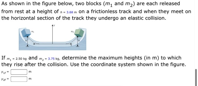 as shown in the figure below two blocks m1 and m2 are each released from rest at a height of h ...