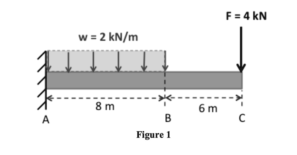 SOLVED: a 14cm long cantilever beam ABC carries a uniformly distributed ...