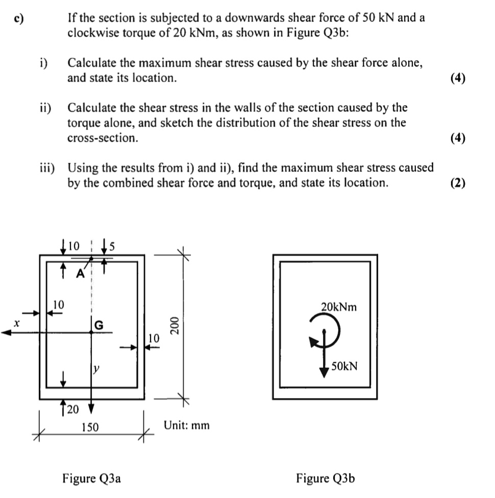 SOLVED: If the section is subjected to a downward shear force of 50 kN ...