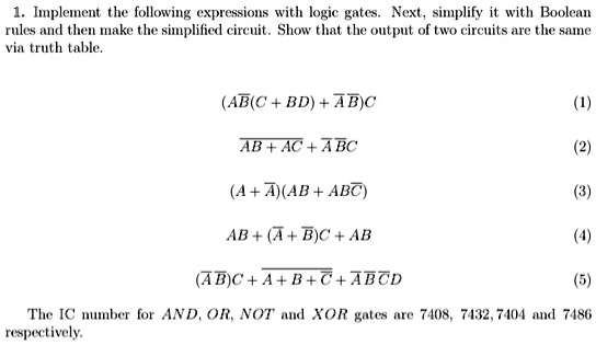 SOLVED: Implement the following expressions with logic gates. Next ...