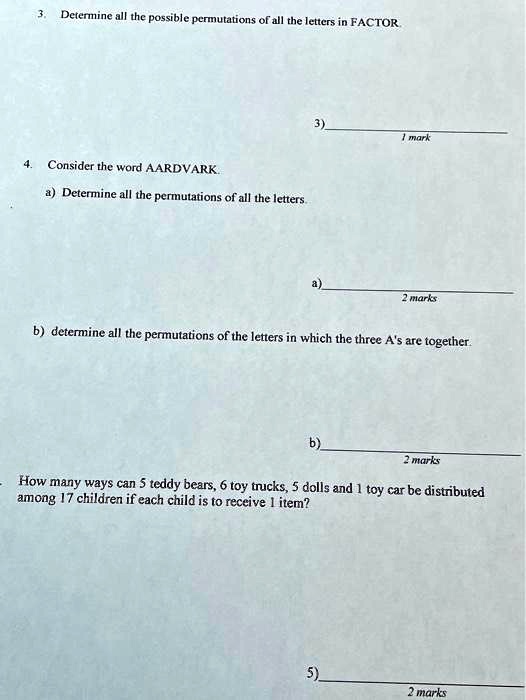 SOLVED:Determine all the possible permutations of all the lettcrs FACTOR mar Consider the word ...