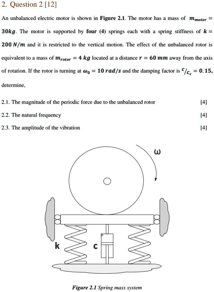 SOLVED: Question 2 [12] An unbalanced electric motor is shown in Figure ...