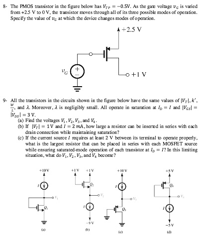 8 the pmos transistor in the figure below has vp 05v as the gate ...