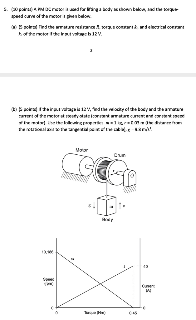5. (10 points) A PM DC motor is used for lifting a body as shown below ...