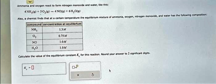 SOLVED: Ammonia and oxygen react to form nitrogen monoxide and water ...