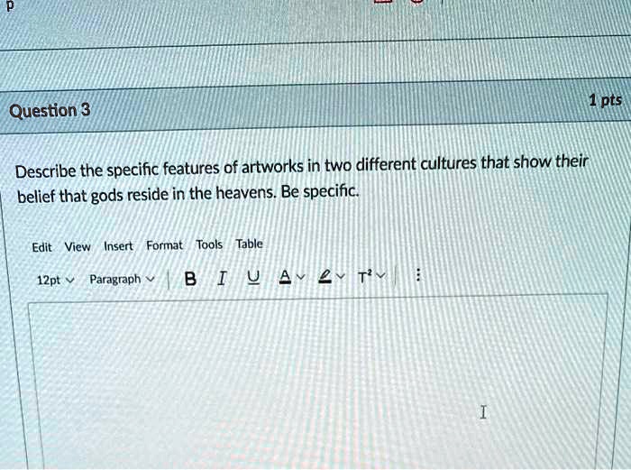 SOLVED: 1pts Question 3 Describe the specific features of artworks in ...
