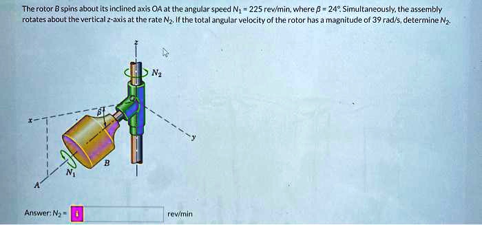 SOLVED: The rotor B spins about its inclined axis OA at the angular ...