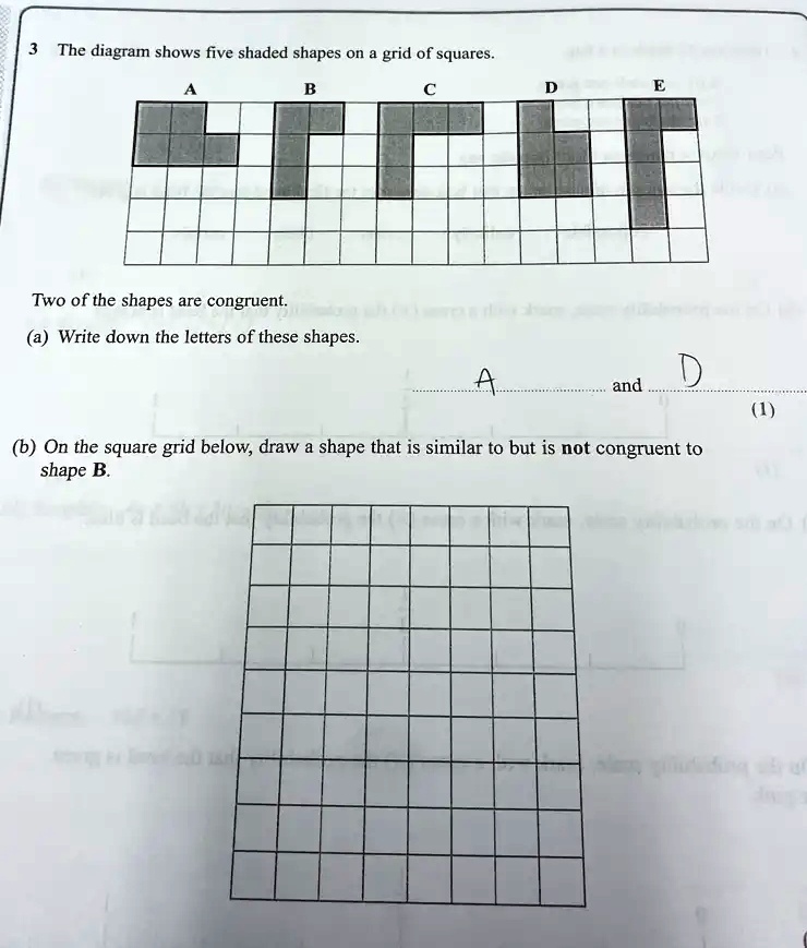 SOLVED: The diagram shows five shaded shapes on grid of squares Two of ...