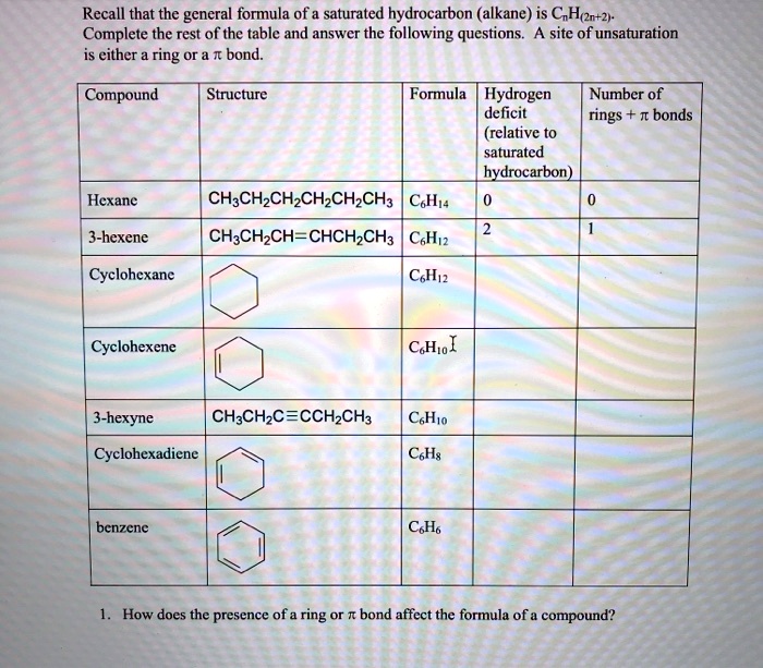 SOLVED: Recall that the general formula of a saturated hydrocarbon (alkane) is CnH(2n+2 ...
