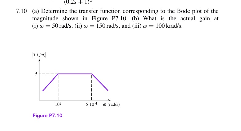 [GET ANSWER] 7 10 a determine the transfer function corresponding to the bode plot of the ...