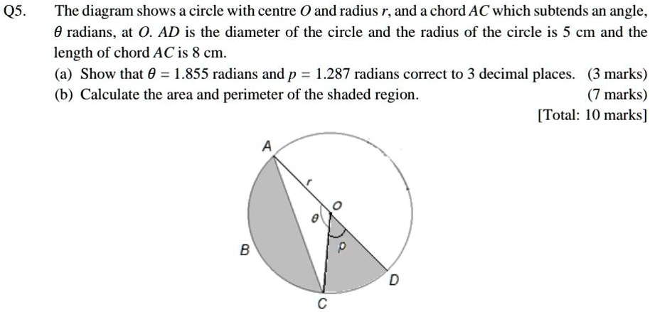 SOLVED: The diagram shows a circle with center O and radius r, and a ...