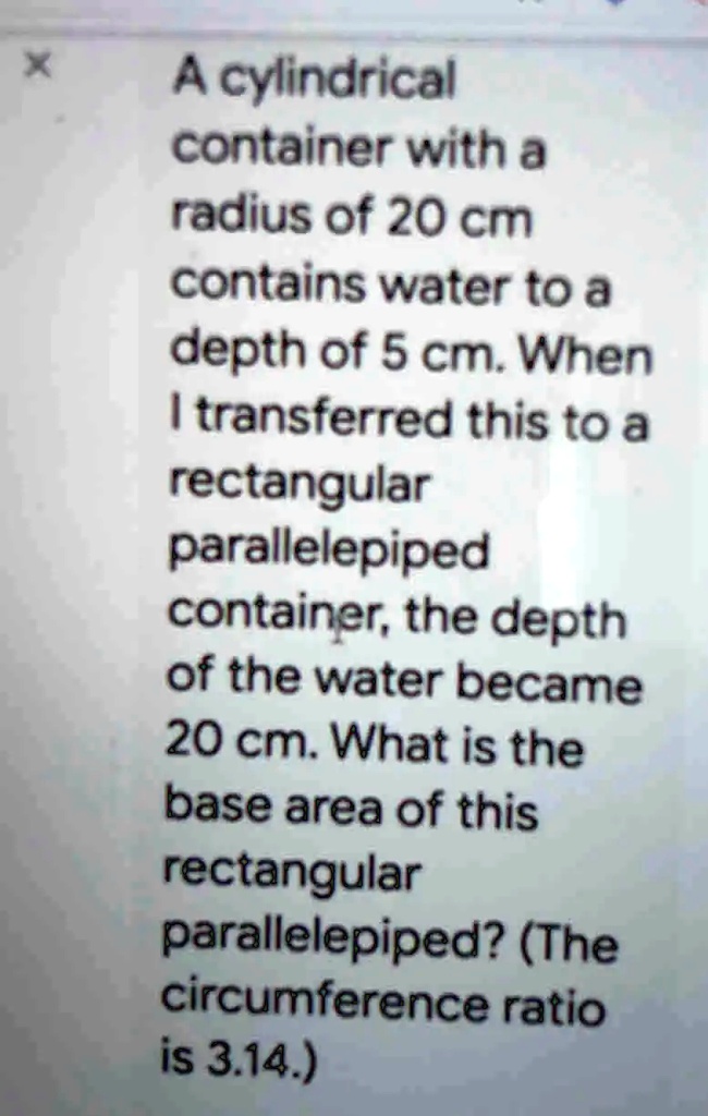 SOLVED: A cylindrical container with a radius of 20 cm contains water ...